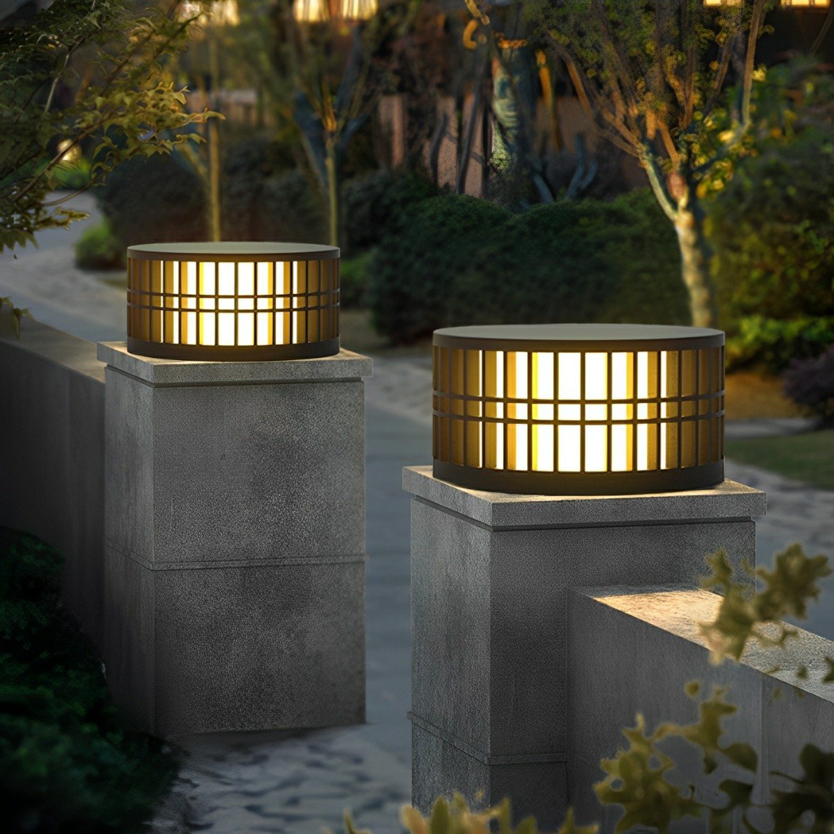 Waterproof Round Cylinder Solar LED Outdoor Post Cap Lights Grid Pillar ...
