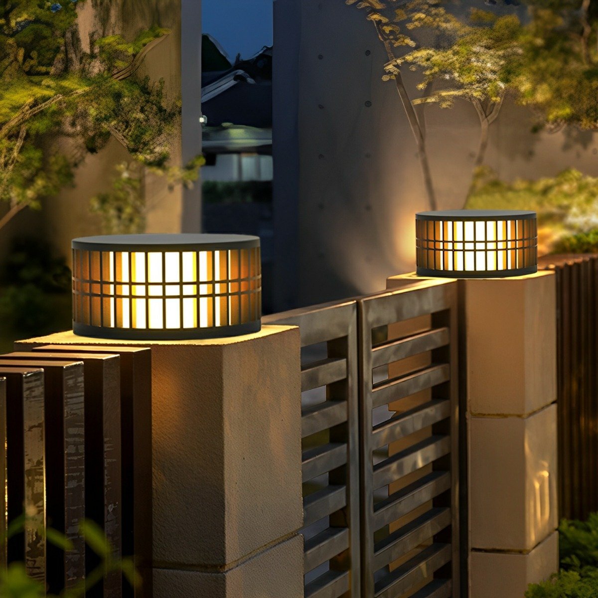 Waterproof Round Cylinder Solar LED Outdoor Post Cap Lights Grid Pillar ...