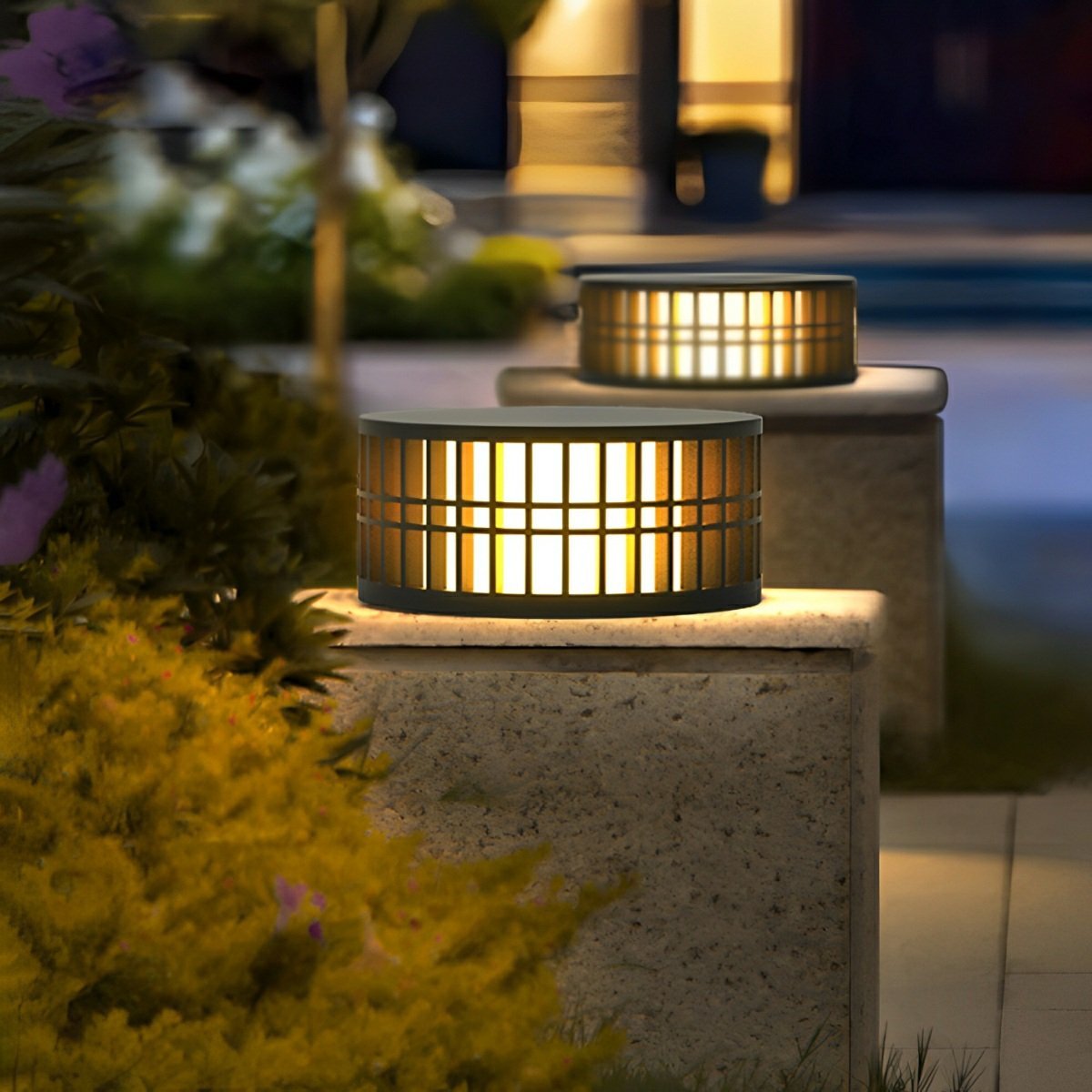 Waterproof Round Cylinder Solar LED Outdoor Post Cap Lights Grid Pillar ...