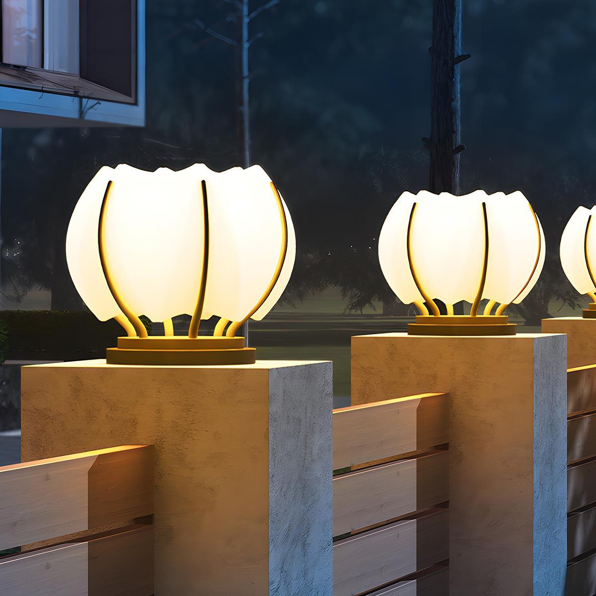 Waterproof Modern Solar Flower Lotus Outdoor Post Lights Pillar Lamp ...