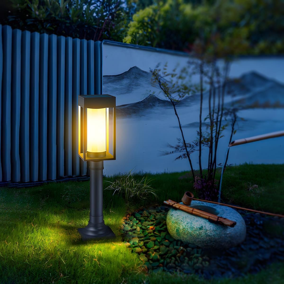 Waterproof Solar Rectangular Outdoor Lawn Landscape Light Cube Post ...