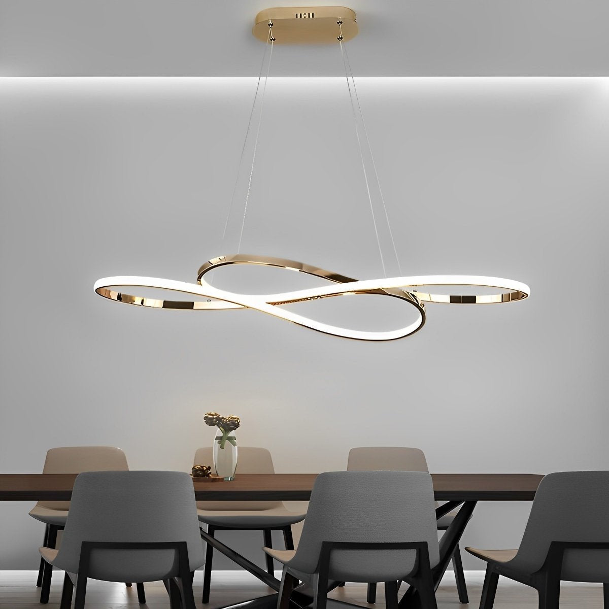 Double Wavy LED Stepless Dimming Modern Chandelier Hanging Lamp Ceiling ...