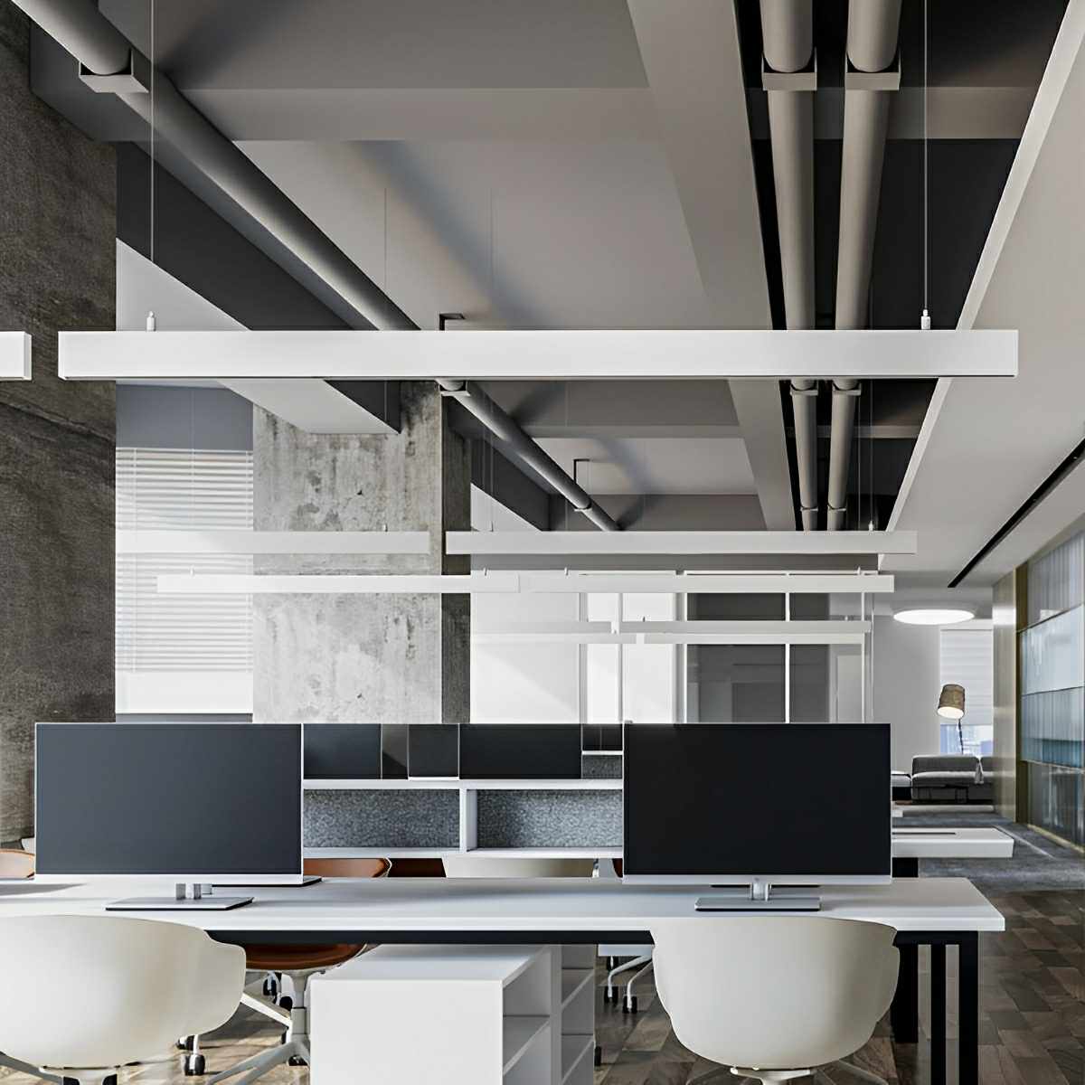 White Minimalist LED Linear Office Ceiling Pendant Light – Flyachilles