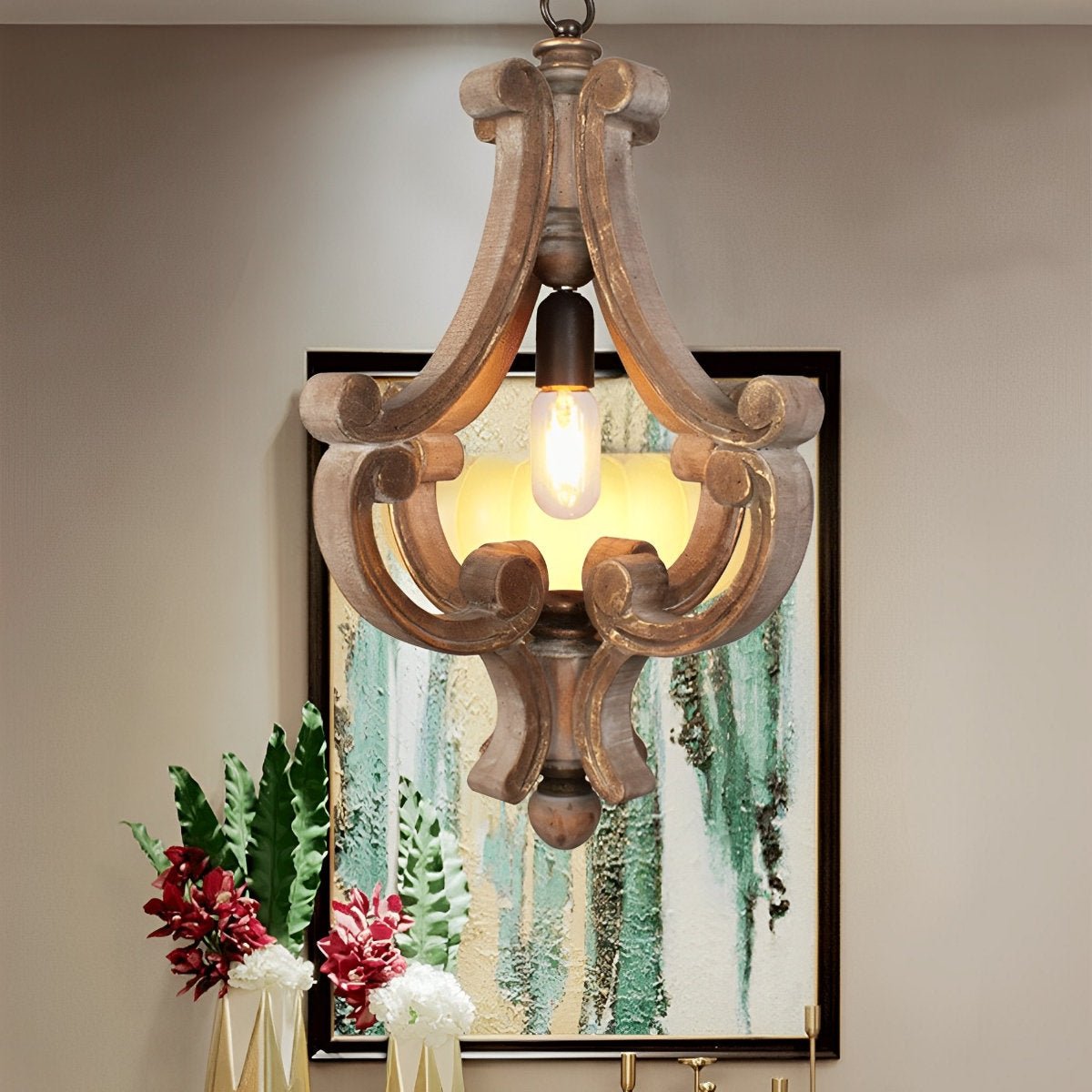 Wood Vintage Rustic Chandelier Industrial Pendant Light Small Old Style ...