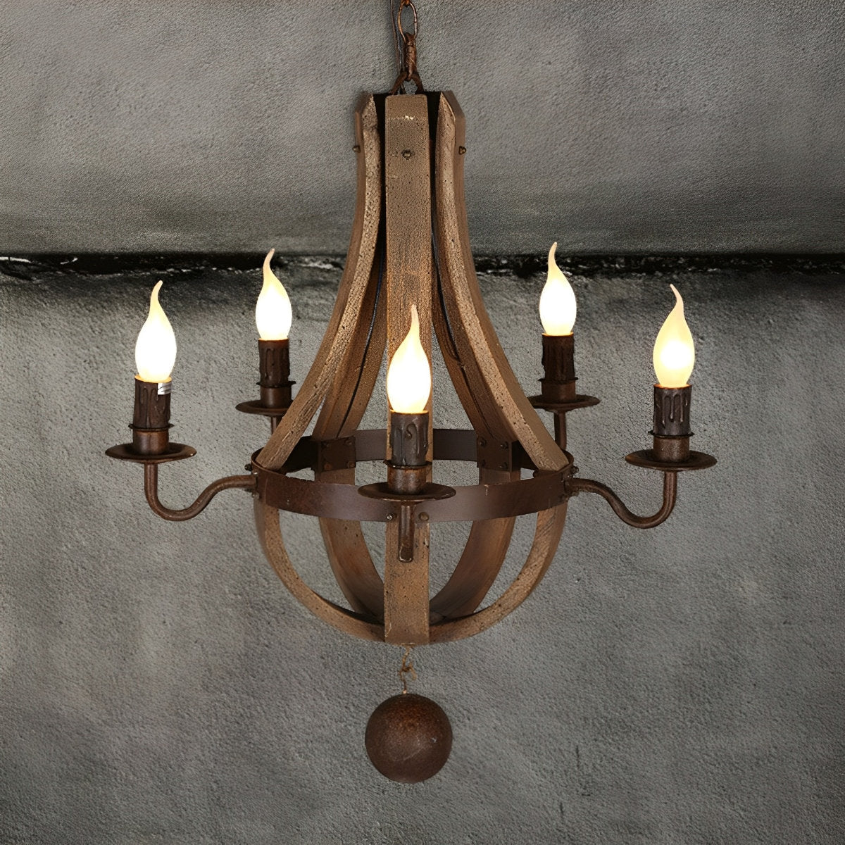 Vintage Wood Metal Candle Design Chandelier Light Farmhouse Ceiling ...